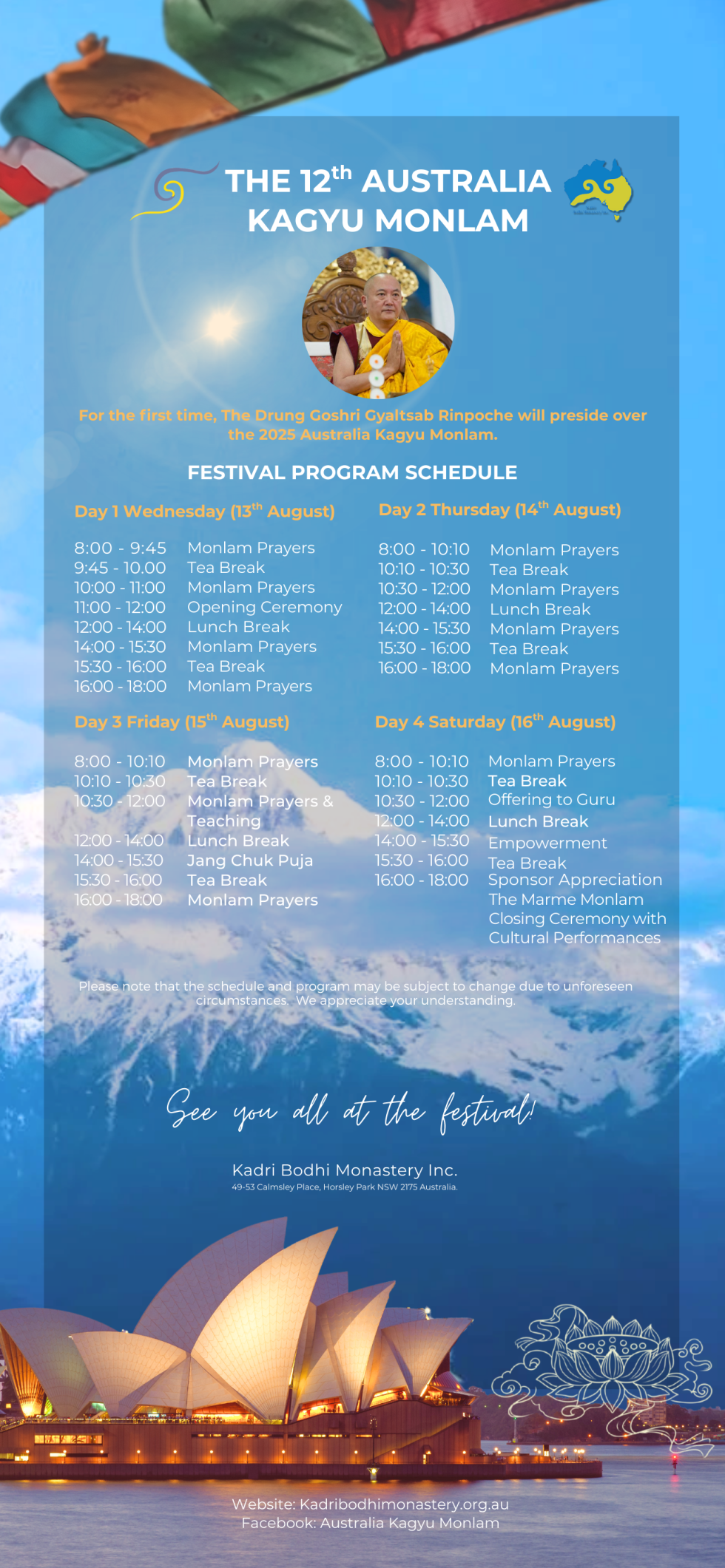 Official Australia Kagyu Monlam 4 days Program | Monlam Australia